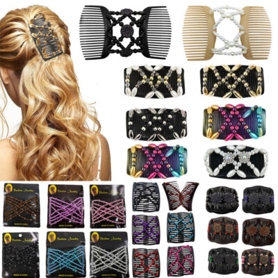 Beaded Stretchy Easy Magic Hair Comb Elastic Double Hair Clip Hair ...