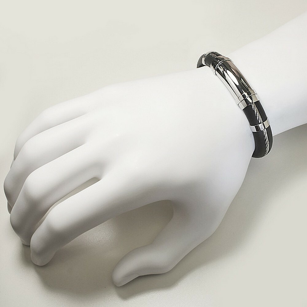 EDFORCE Stainless Steel Black Rubber Silver-Tone Twisted Cable Rope ...