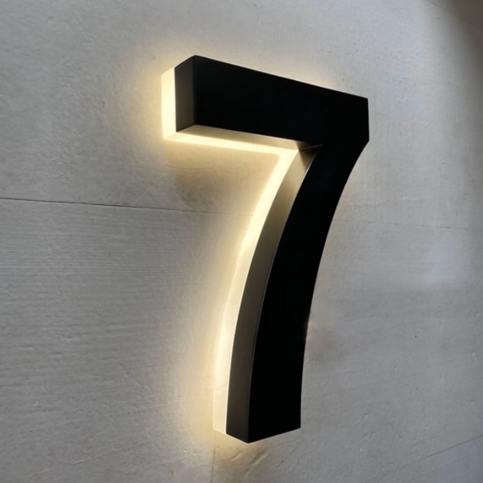 LED House Number Sign 3D Metal Back Lit Letter Stainless Steel Back ...