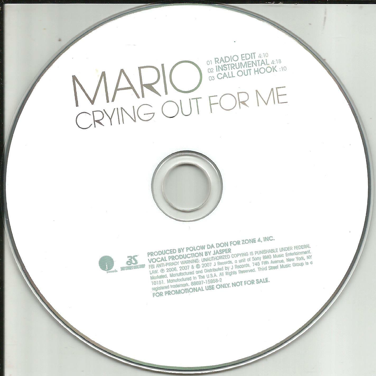 MARIO Crying Out For Me RADIO EDIT & INSTRUMENTAL PROMO DJ CD Single ...