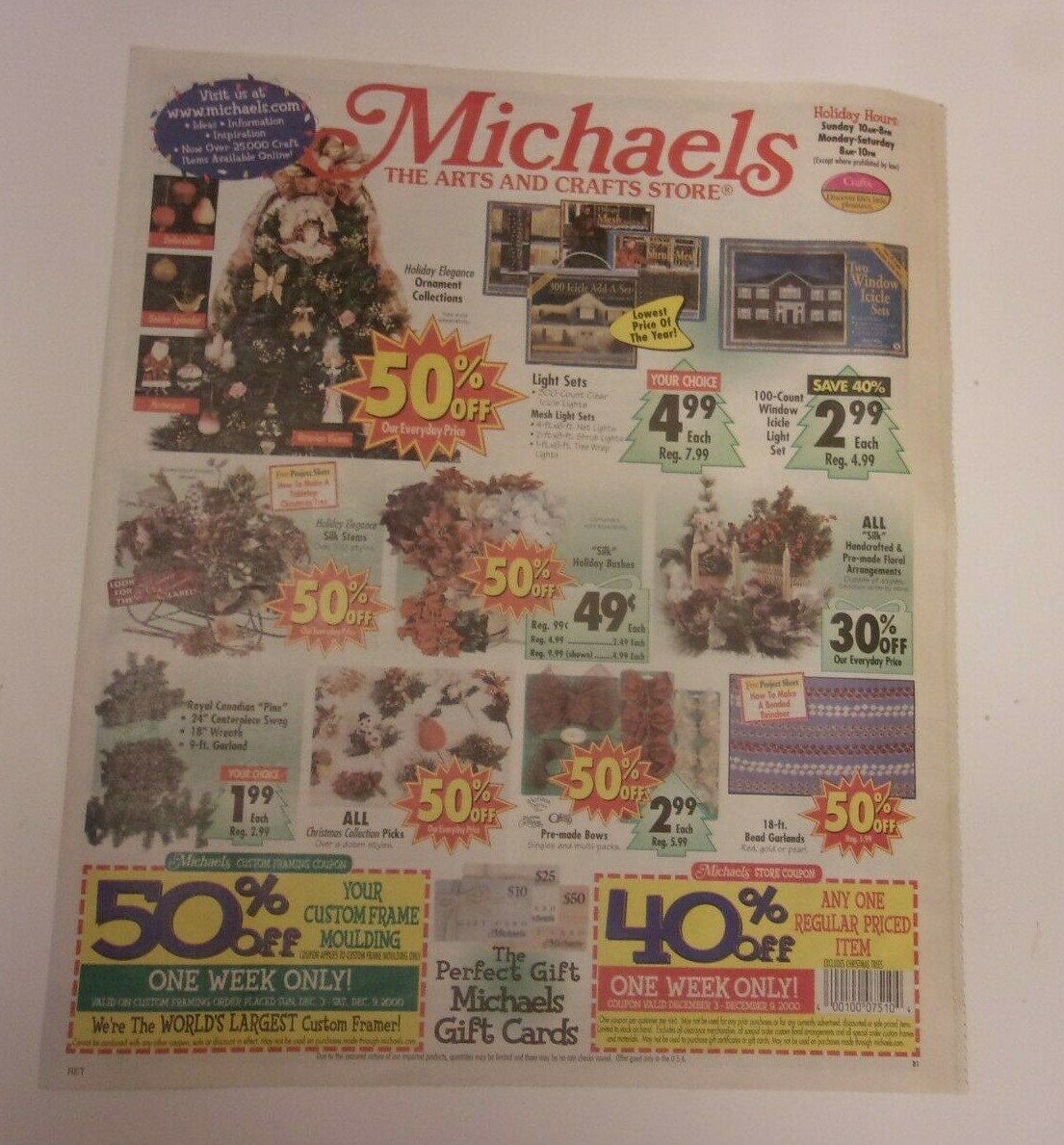 Michaels arts & crafts store sales ad: Christmas 2000 (December 3-9) | eBay