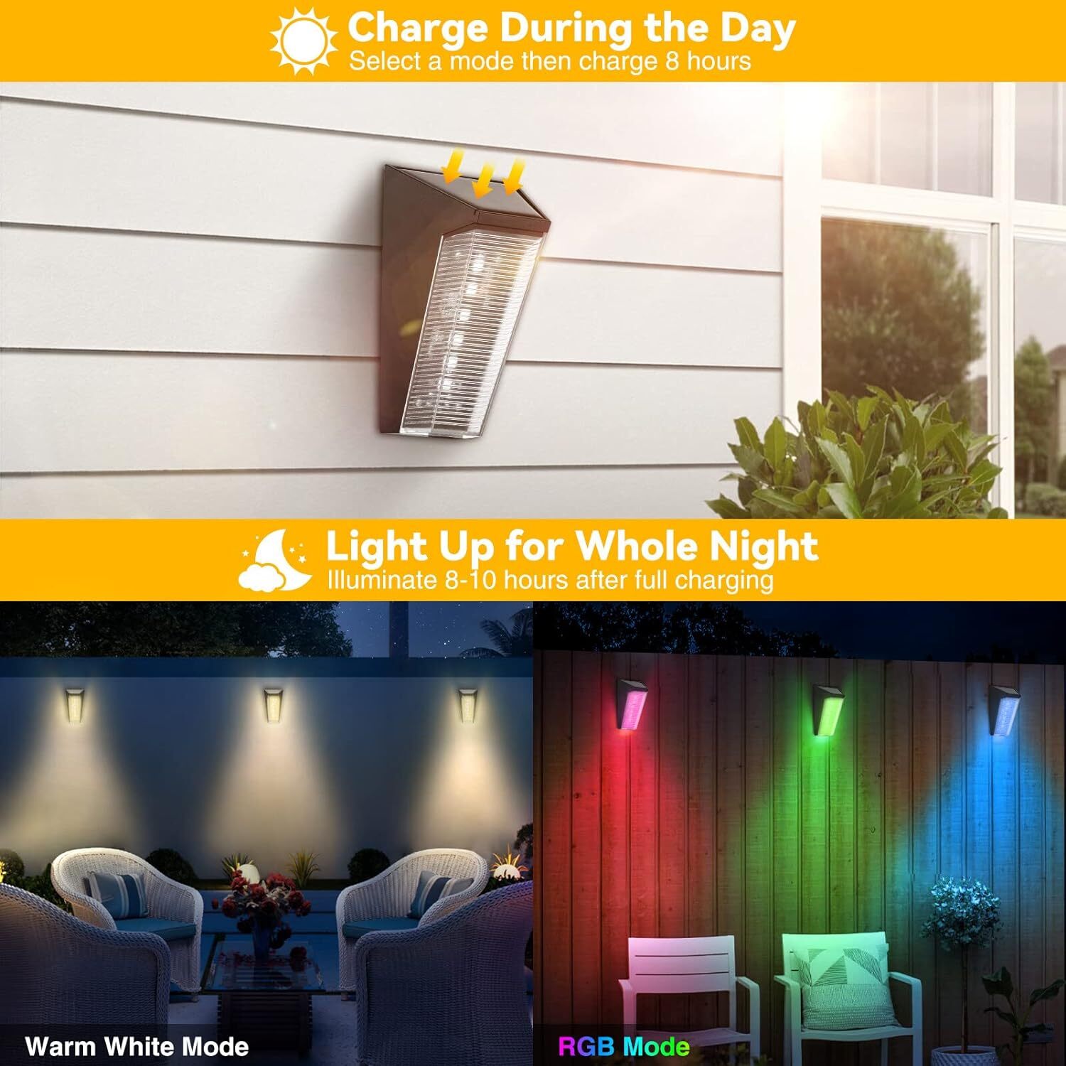 Solar Lights Outdoor Waterproof White RGB Glow LED Lights for Backyard ...