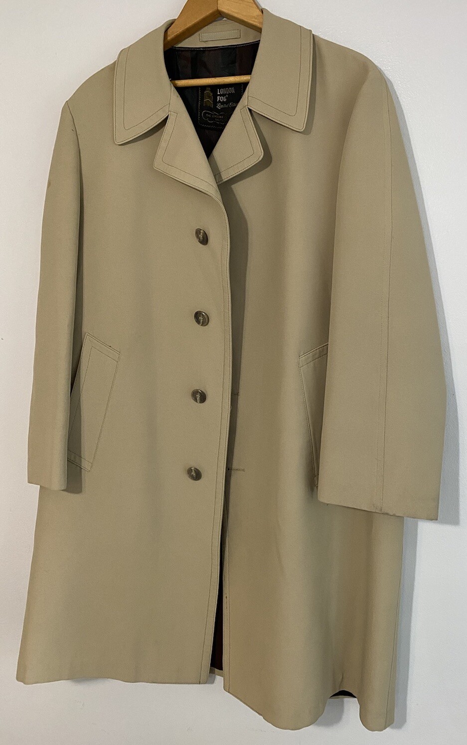 London Fog Mens Khaki Trench Coat 46 R Beige Rain Jacket Vintage ...