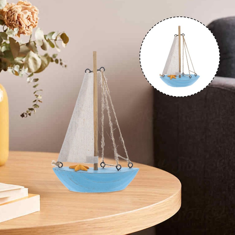 Mediterranean Wooden Sailboat Ornament Sailboat Model Beach Nautical ...
