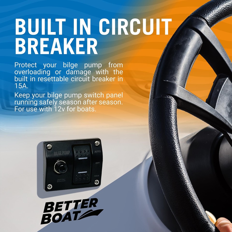 Bilge Pump Switch 3 Way with Panel and 12v LED Lights and Rocker Bilge ...