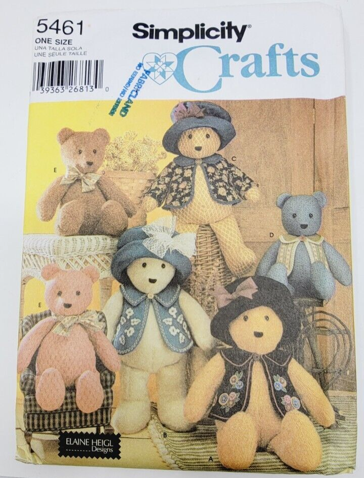 Bears 18 and 22 Inch With Accessories Uncut Pattern Simplicity 5461 for ...