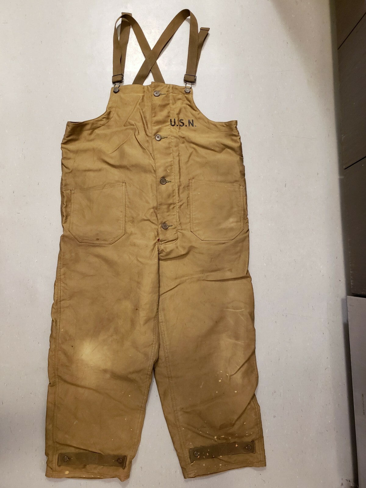 WW2 40s USN US NAVY GREEN DECK TANKER PANTS OVERALLS USN STENCIL Sz M ...