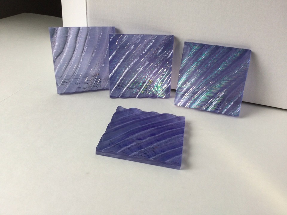 4 pieces 4x4x3/8 Iridescent Blue Wave Texture 3Form Resin Color Sample ...