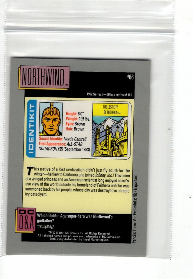 DC COMICS NORTHWIND COLLECTOR CARD #66 SERIES 1 - 1992 | eBay