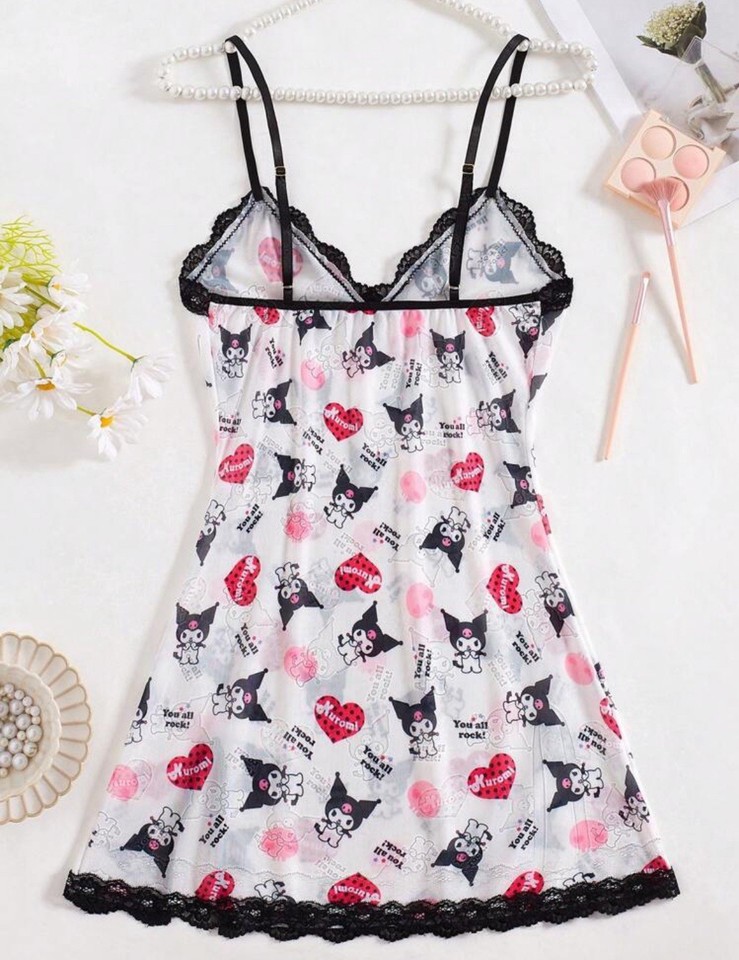 Sanrio Hello Kitty Kuromi Slip Dress Nightie Kawaii Nightgown Lingerie ...