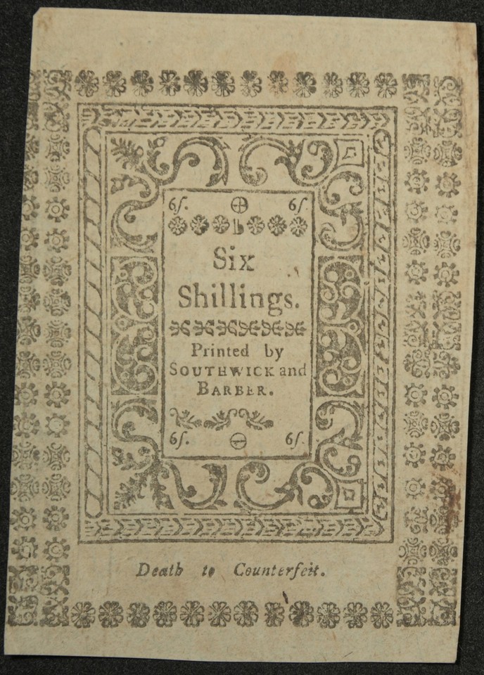 MAY 1785 RHODE ISLAND COLONIAL CURRENCY 6 SHILLINGS NOTE NICE QUALITY ...