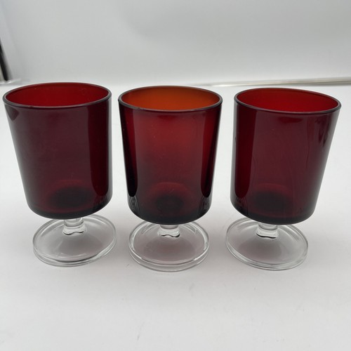 Set Of 3 Vintage 4 Oz Ruby Red Glasses Clear Stem - France | eBay