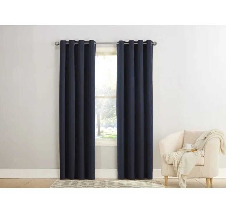 54"x63" Navy Grant Grommet Curtain Panel, Pair, Solid, Sun Zero | eBay