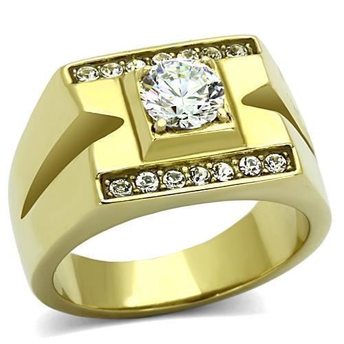 Mens gold ring 2.50carat solitaire accents signet steel 18kt bling mans ...