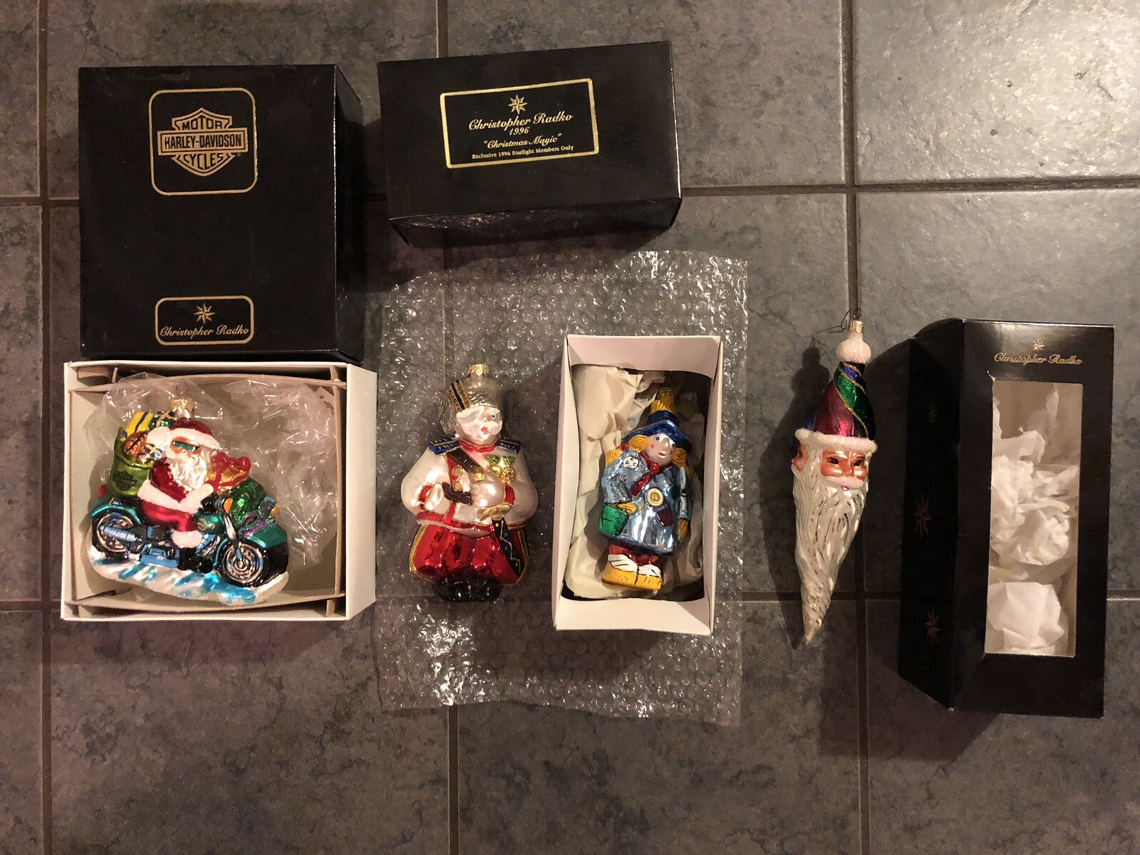 Lot of 4 Christopher Radko 3 Face SANTA Harley Christmas Ornaments | eBay