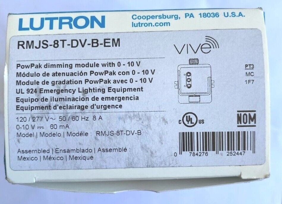 Lutron RMJS-8T-DV-B-EM 0–10V Vive Dimming Module Emergency PowPak SHIPS ...