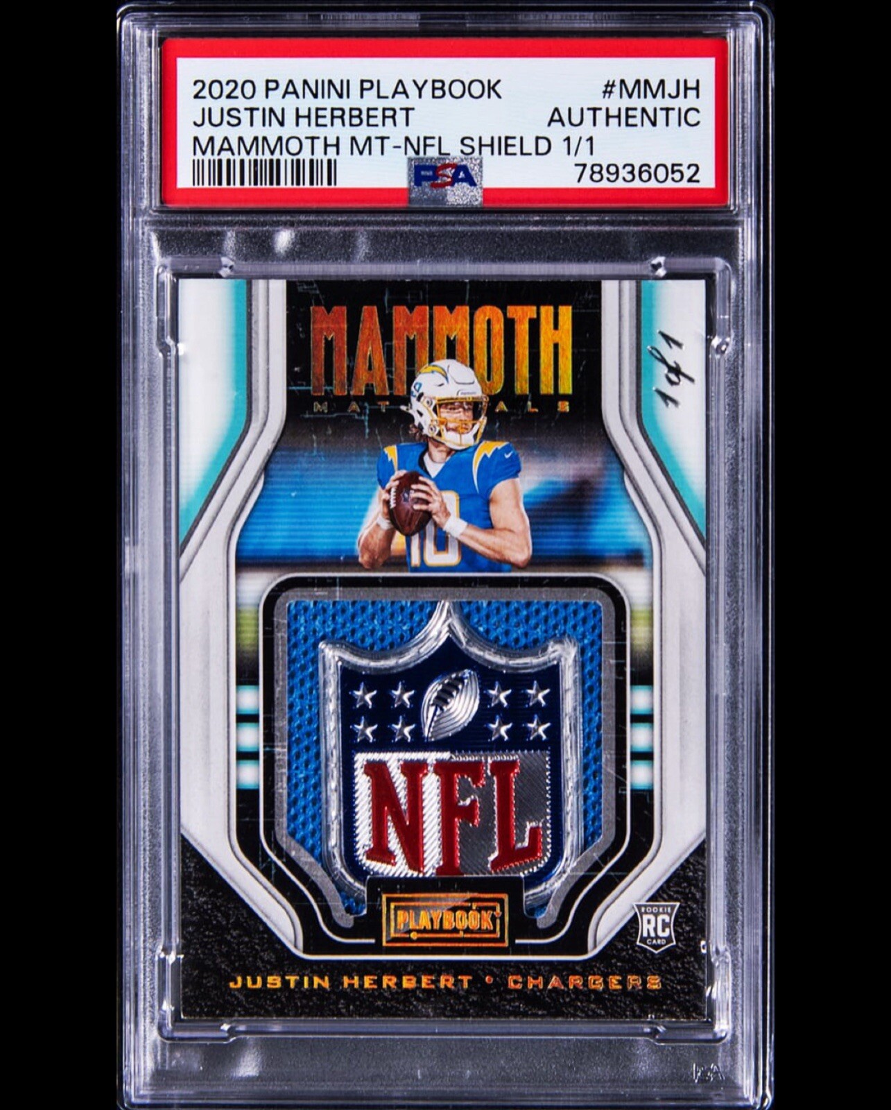 2020 Panini Playbook Mammoth Material NFL Shield 1/1 Justin Herbert RC ...