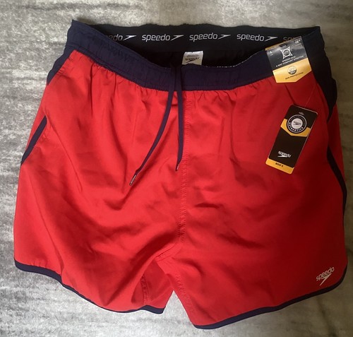 Speedo RED/BLUE Large Swim Short trunk elastic tie 3 pocket inner brief ...