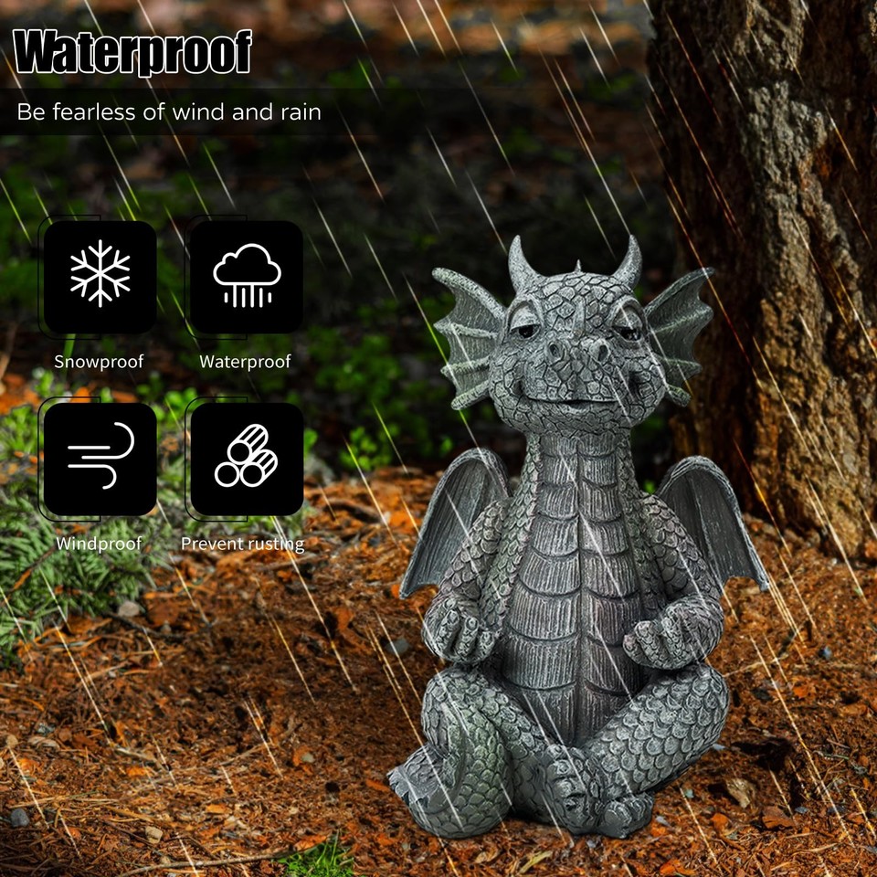 Garden Dragon Statue Decor - Meditation Dragon Sculpture Figurine ...