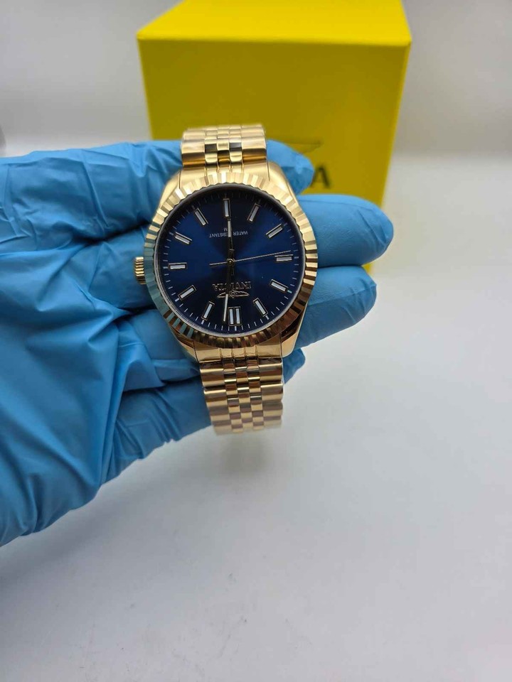 Invicta Specialty Men Gold Tone Blue Dial Fluted Bezel Quartz Watch | eBay