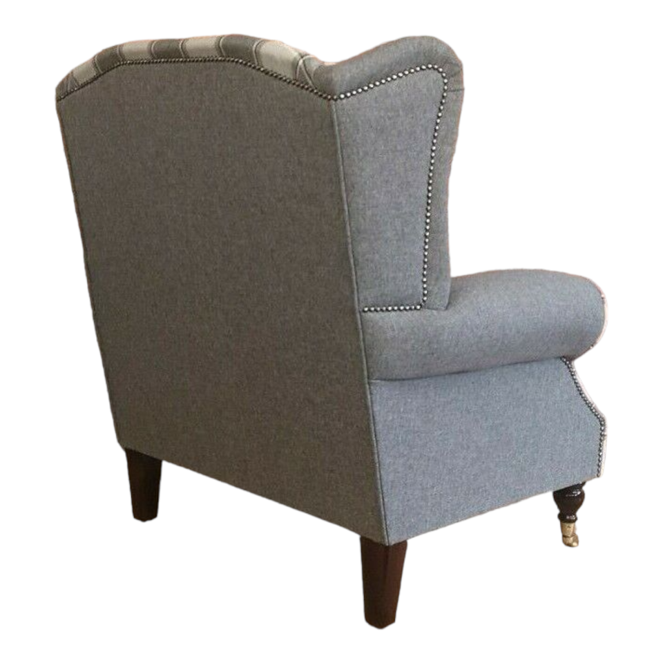 Snuggle Fireside Chair EXTRA WIDE - Aldernay Grey Tartan & Plain Grey ...