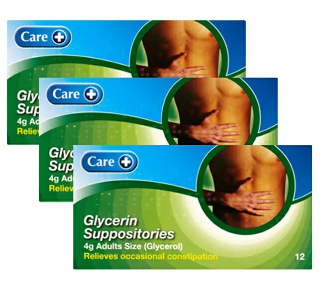 3 x 12 Care/MARTINDALE Glycerol/ Glycerin Suppositories 4g for Adults ...
