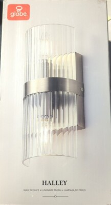 Globe Halley Wall Scone Light 11" x 5" Ribbed Glass Shade Matte Brass ...