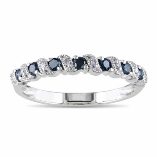 1/4Ct Enhanced Blue and White Diamond Alternating Slant Band 10K White ...