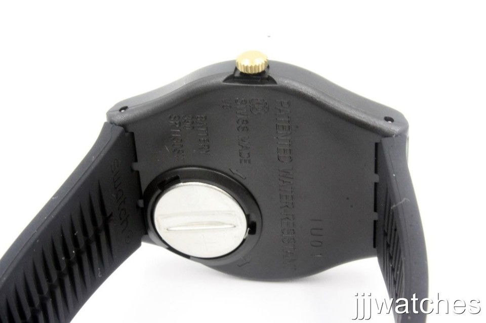New Swiss Swatch Classic Golden Tac Black Silicone Watch 35mm GB274 $75 ...