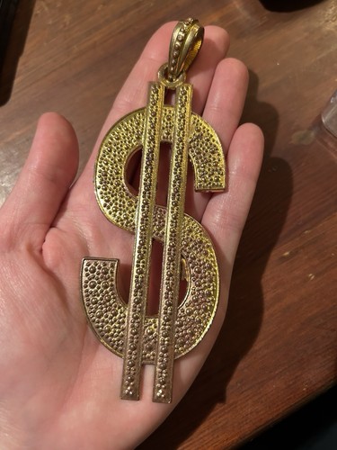 VTG Gold Tone Dollar Sign Symbol Money Pendant HUGE gangster Hip Hop ...