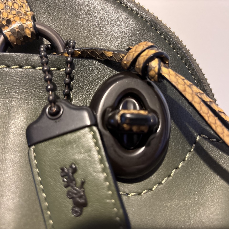 LG.Coach ROGUE Outlaw OLIVE GREEN W/Python Trim Satchel EX. COND.USED ...