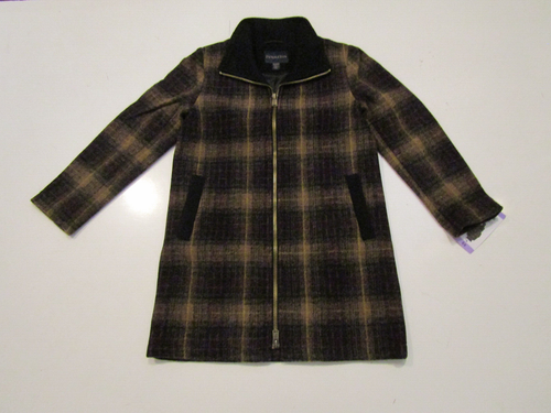 PENDLETON Womens Coat Maroon Plaid Tan Wool Full Zip Long Jacket XS NWT ...