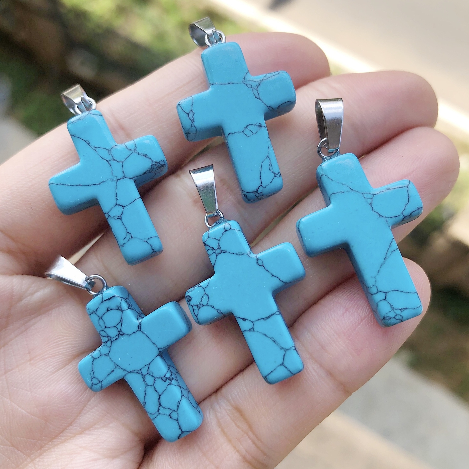 Turquoise Cyan Gem Tree Of Life Necklace Chakra Cross Reiki Healing ...