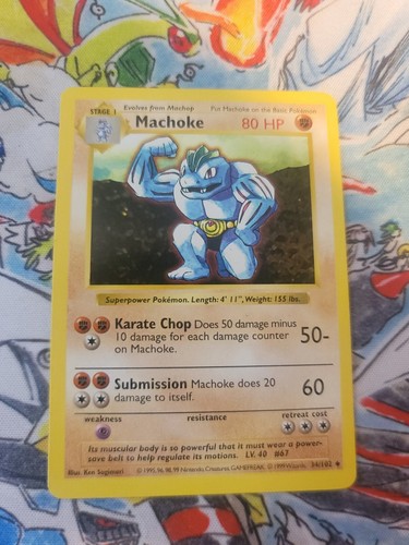 Pokemon Machoke Base Set 34/102 Shadowless NM Non-Holo Uncommon Card | eBay