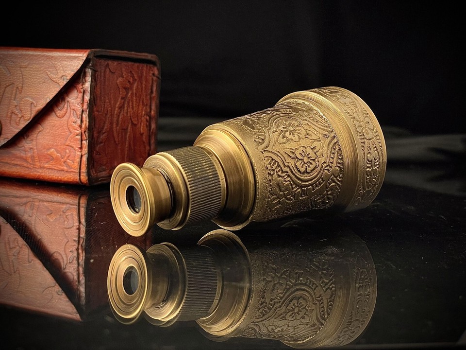 Handmade Pure Brass Monocular with Leather Box - Antique Nautical Decor ...