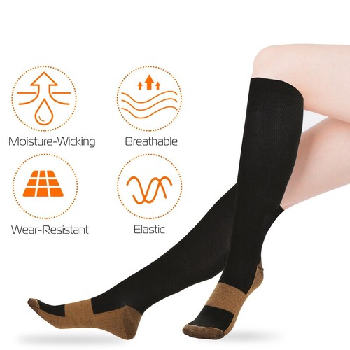 1 Pair Women Men Copper Compression Socks Support Stockings Leg Calf S ...
