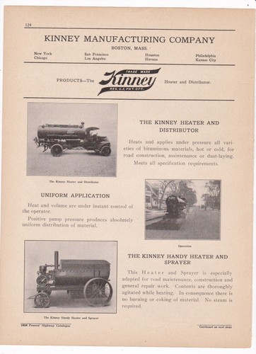 1926 BOSTON, MASS KINNEY MFG. CO. ROAD MATERIAL ADD POWERS HIGHWAY ...