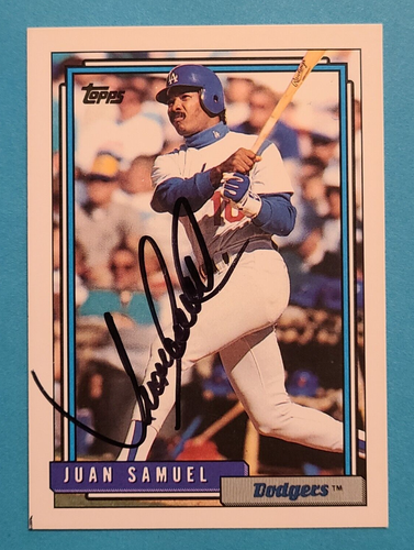 JUAN SAMUEL Hand Signed 1992 Topps #315 Los Angeles LA Dodgers ...