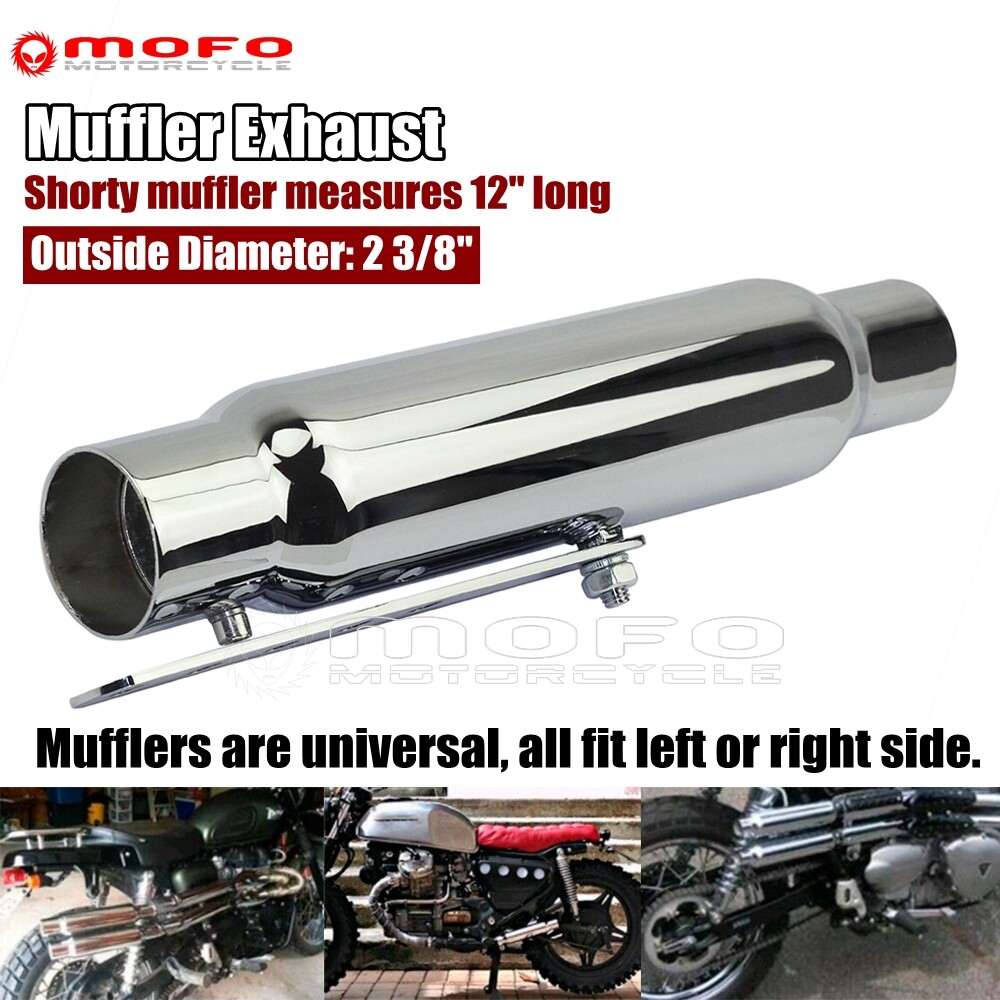For Cafe Racer Bobber Chopper Models 12'' Chrome Shorty Exhaust Muffler ...