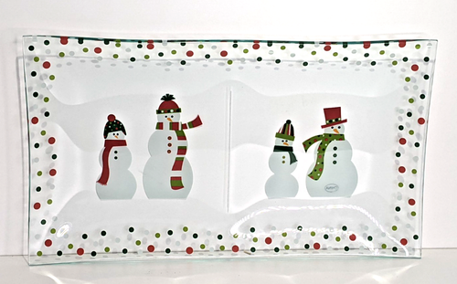 Pampered Chef Snowman-Dots Divided Platter Glass #3012 New Open Box 13. ...