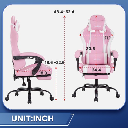 Gaming Chair Office Chair w/Footrest Lumbar Support Headrest Armrest ...
