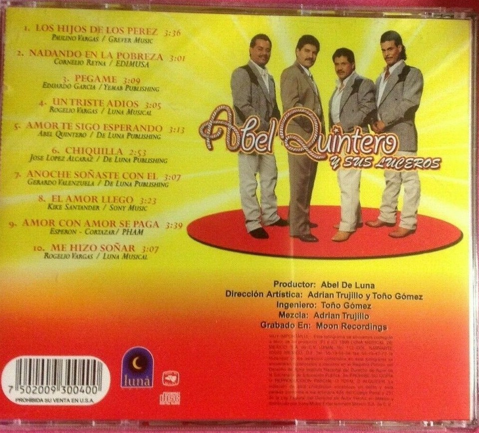 Abel Quintero Y Sus Luceros Los Hijos De Los Perez (CD) | eBay