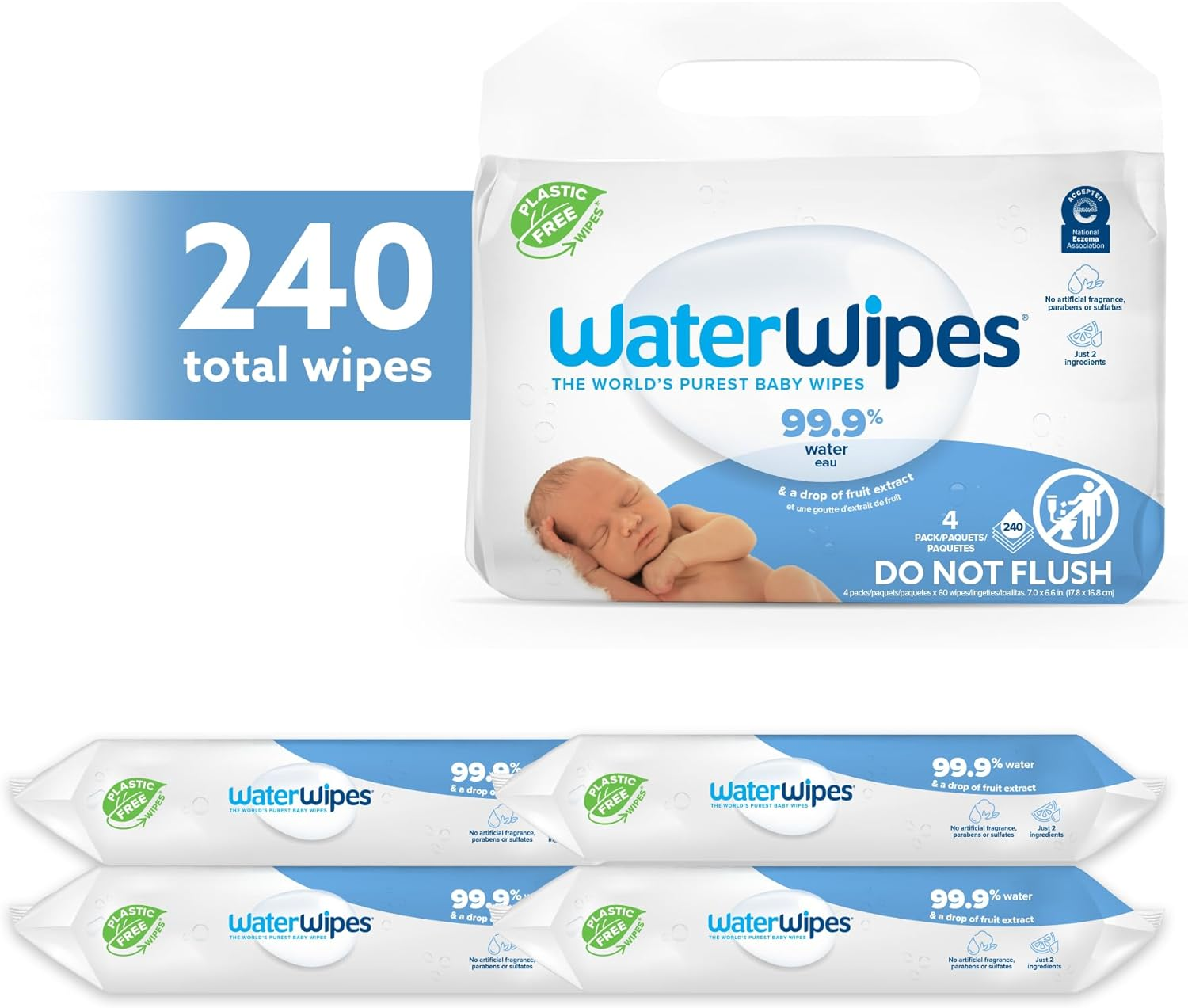 Waterwipes Plastic-Free Original-Baby Wipes, 99.9% Water Based Wipes ...