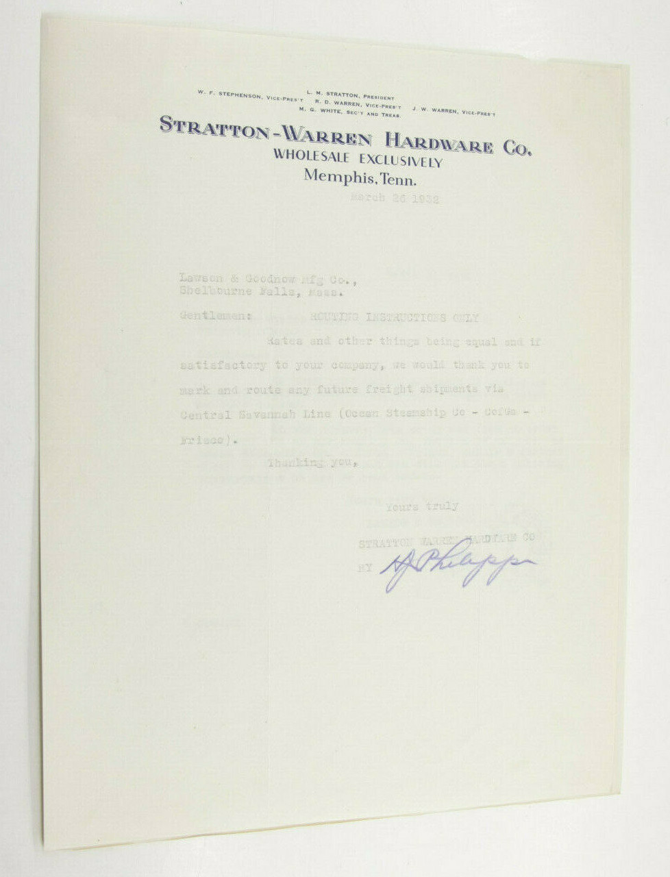 1932 Lamson Goodnow Stratton Warren Hardware Memphis TN Letter Ephemera ...
