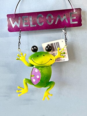 HOME GARDEN POOL YARD PATIO DECOR - FROG WELCOME SIGN - NOTE - NEW | eBay