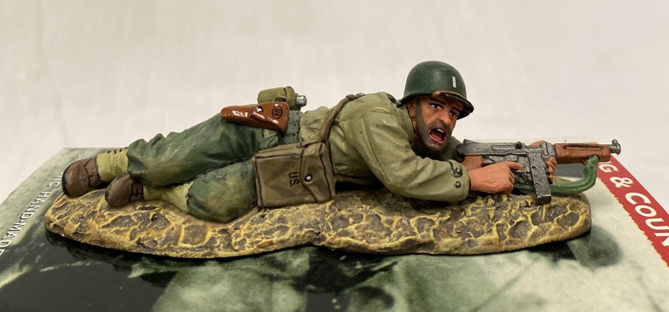 Rare pop 1 DD147 Lying Prone Officer Tommy Gun ww2 1:30 Figure US army crawl | eBay