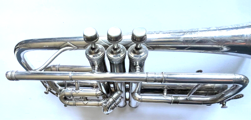 STUNNING ANTIQUE 1915 H.N. WHITE KING SILVER CORNET TRUMPET IN CASE ...