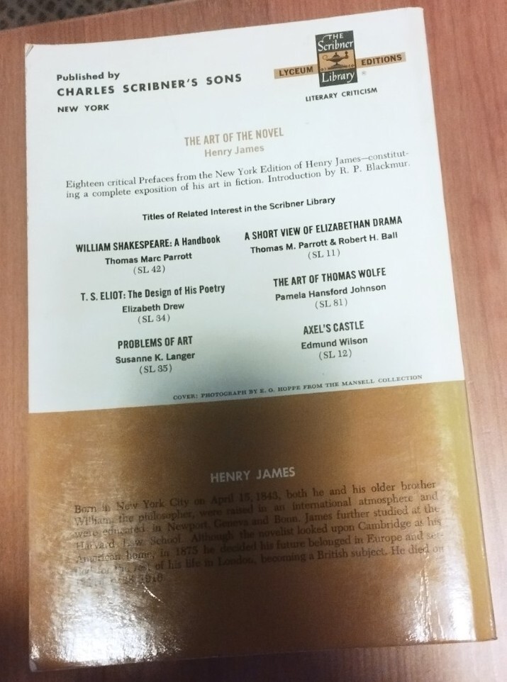 The Art of the Novel, by Henry James (The Scribner Library, 1962 ...