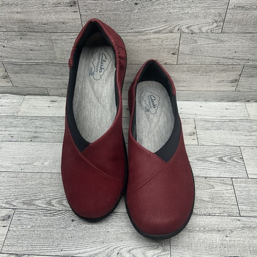 Clarks Womens Sillian Jetay Comfort Shoes Red Slip On Low Heel Cushioned 8.5M 5051041647490| eBay