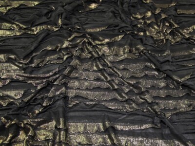 Minerva RaRa Ruffle Textured Stretch Knit Fabric Black & Gold - per ...